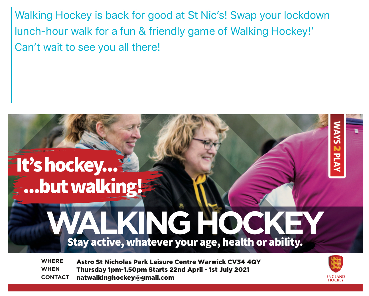 Khalsa Leamington HC are back to walking | Walking Hockey World